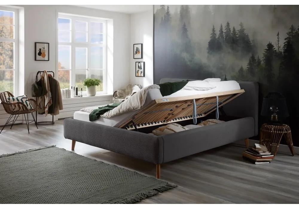 Šedá čalouněná dvoulůžková postel s úložným prostorem s roštem 180x200 cm Mattis Cord – Meise Möbel