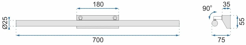 Toolight Nástěnné svítidlo LED 9W 70CM APP363-1W