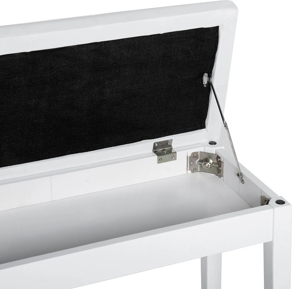 HOMCOM klavírní stolička ve venkovském stylu Klavírní lavice s úložným prostorem z kaučukového dřeva a imitace kůže, bílá, 76 x 36 x 50 cm pro milovn…