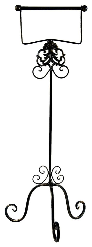 Černý antik kovový držák toaletního papíru Potier ornament - 27*24*70 cm