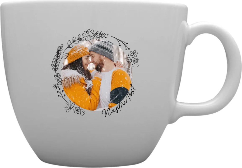 Personalizovaný MEGA XXL keramický hrnek 1000 ml s květinovým orámováním