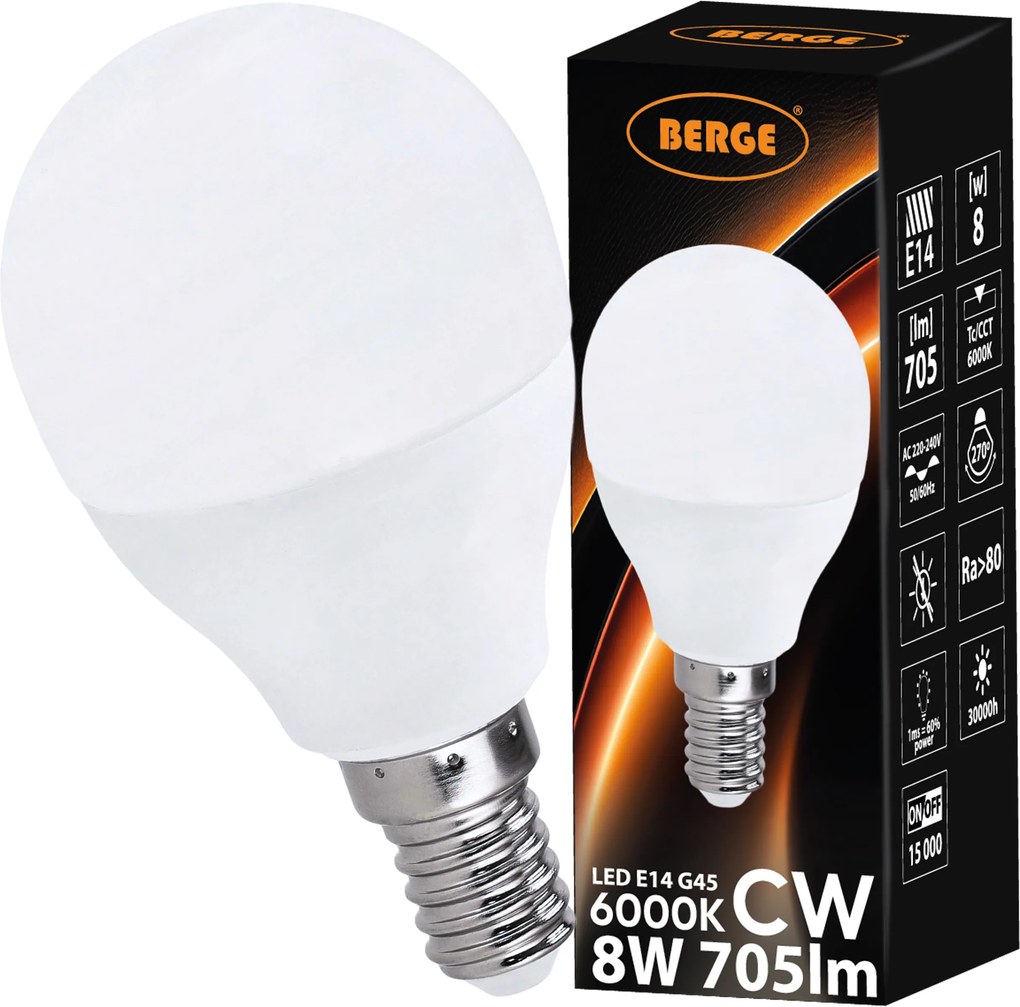 SADA 6x LED žárovka G45 E14 8W 705lm - studená bílá