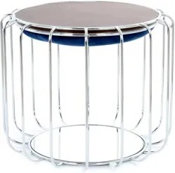 Odkládací stolek / Pouf Comfortable 110 tmavě modrá / stříbrná