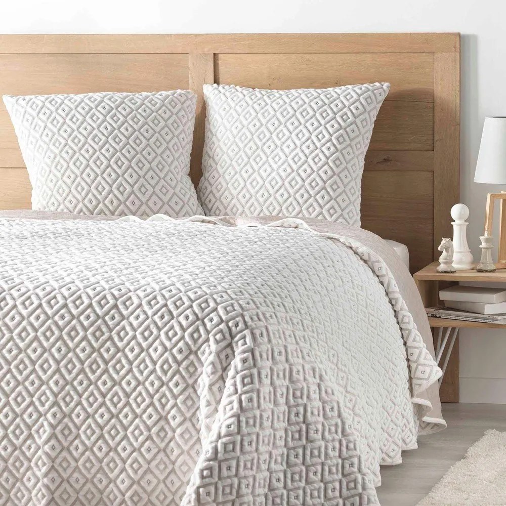 Bílý/béžový set přehozu a povlaku na polštář jersey 240x260 cm Joana – douceur d'intérieur