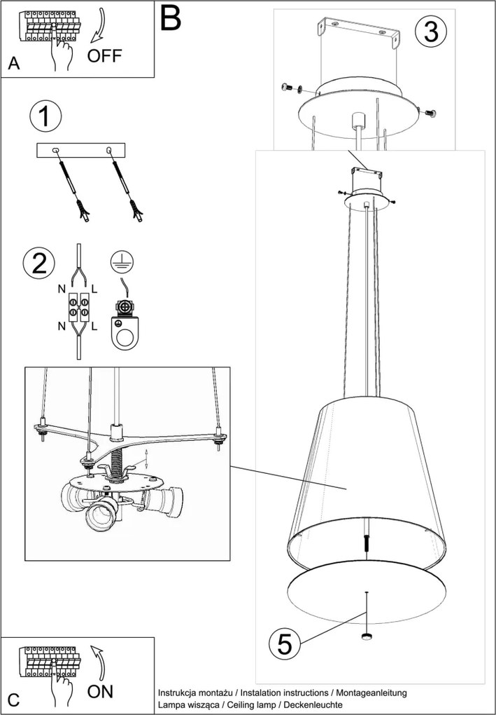 Závěsné svítidlo Geneve, 1x černé textilní stínítko, (bílé sklo), (fi 50 cm)