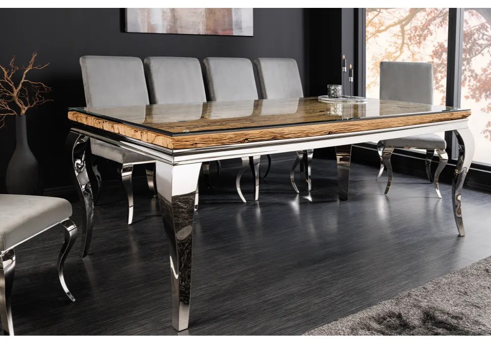 Massive home | Jídelní stůl MODERN BAROCK BARRACUDA 200cm chrom vč. skleněného topu bez teakové desky
