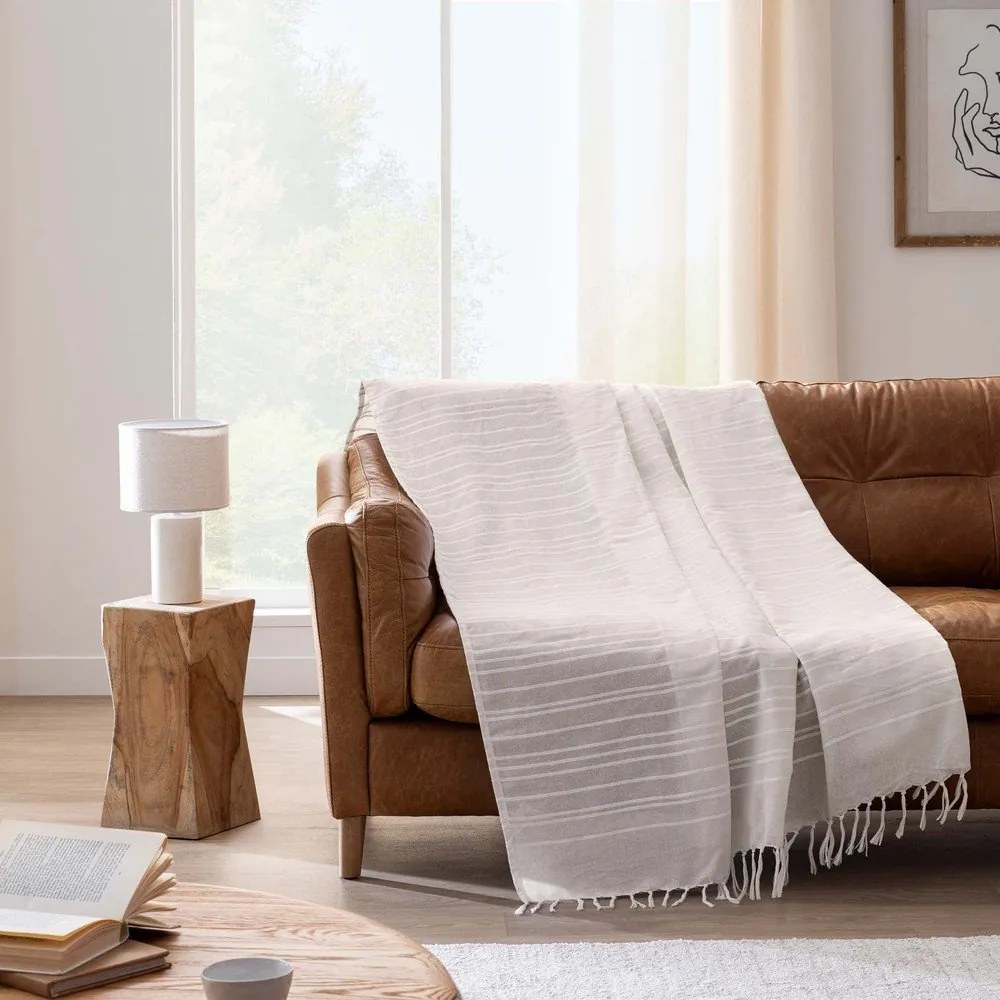 Krémový bavlněný přehoz 180x220 cm Lilia – douceur d'intérieur