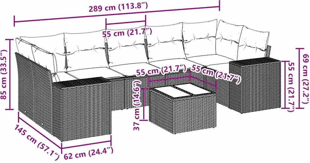 8dílná zahradní sedací souprava a podušky světle šedá polyratan 3254679