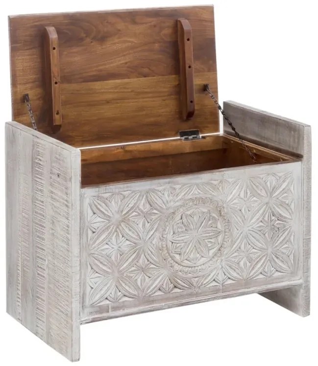 furniture-nabytek.cz - Masivní lavicová truhla Makira z mangového dřeva, lakovaná, bílá – 71×40×55 cm