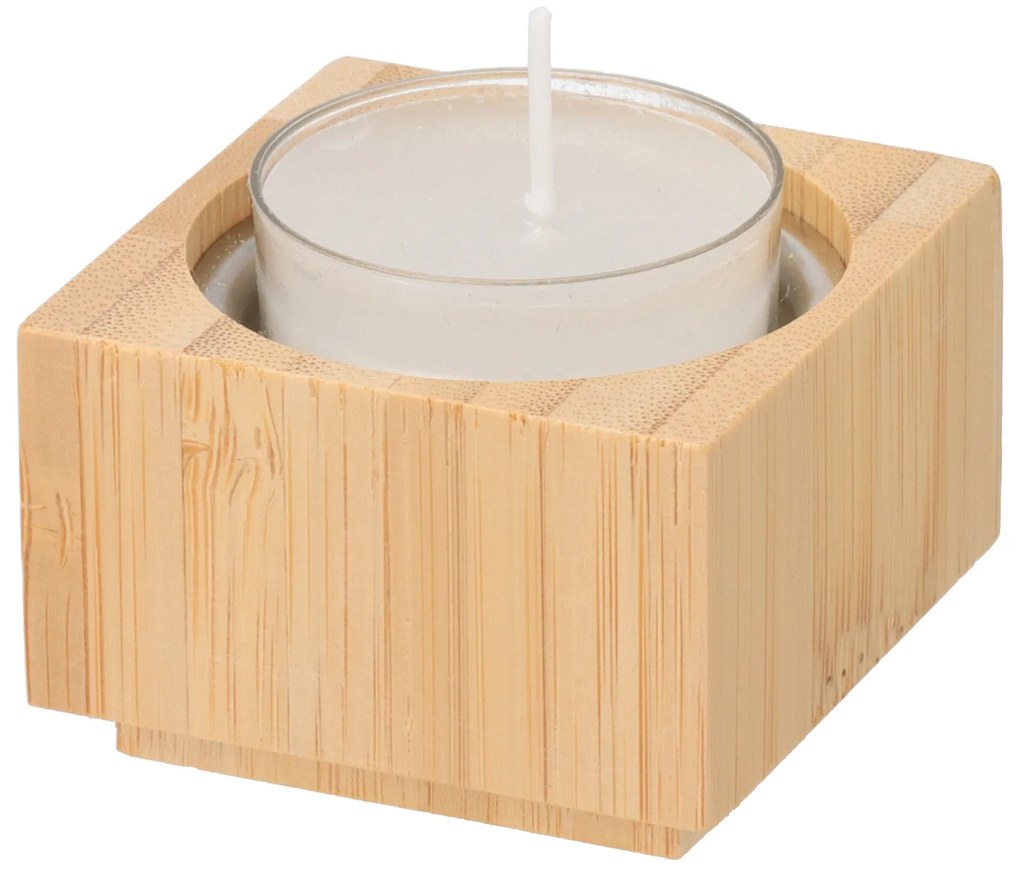 ČistéDřevo Bambusový svícen na čajovou svíčku - hranatý