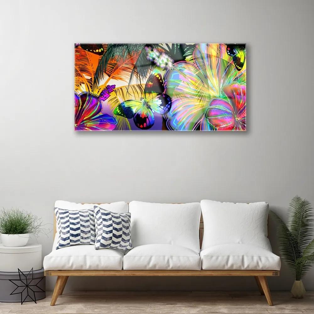 Plexisklo-obraz Abstrakce Motýli Pírka 100x50 cm