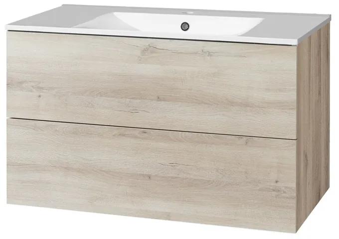 Mereo Aira, koupelnová skříňka s keramickym umyvadlem 101 cm, dub Kronberg CN722