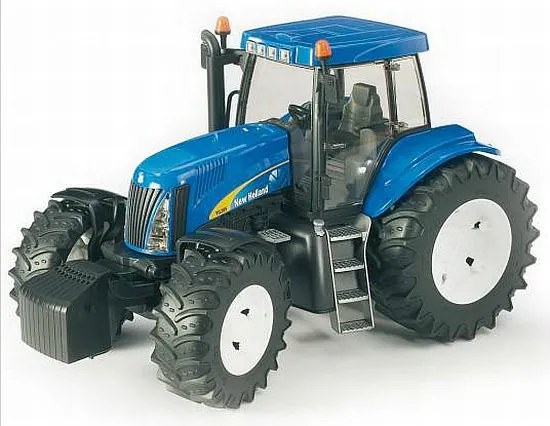 Bruder 1695 Traktor New Holland T8040 s přívěsem na přepravu dobytka a figurkou