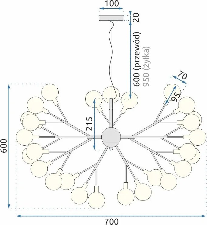 Toolight - Stropní svítidlo 27xG4 APP590-CP, černá-bílá, OSW-09884