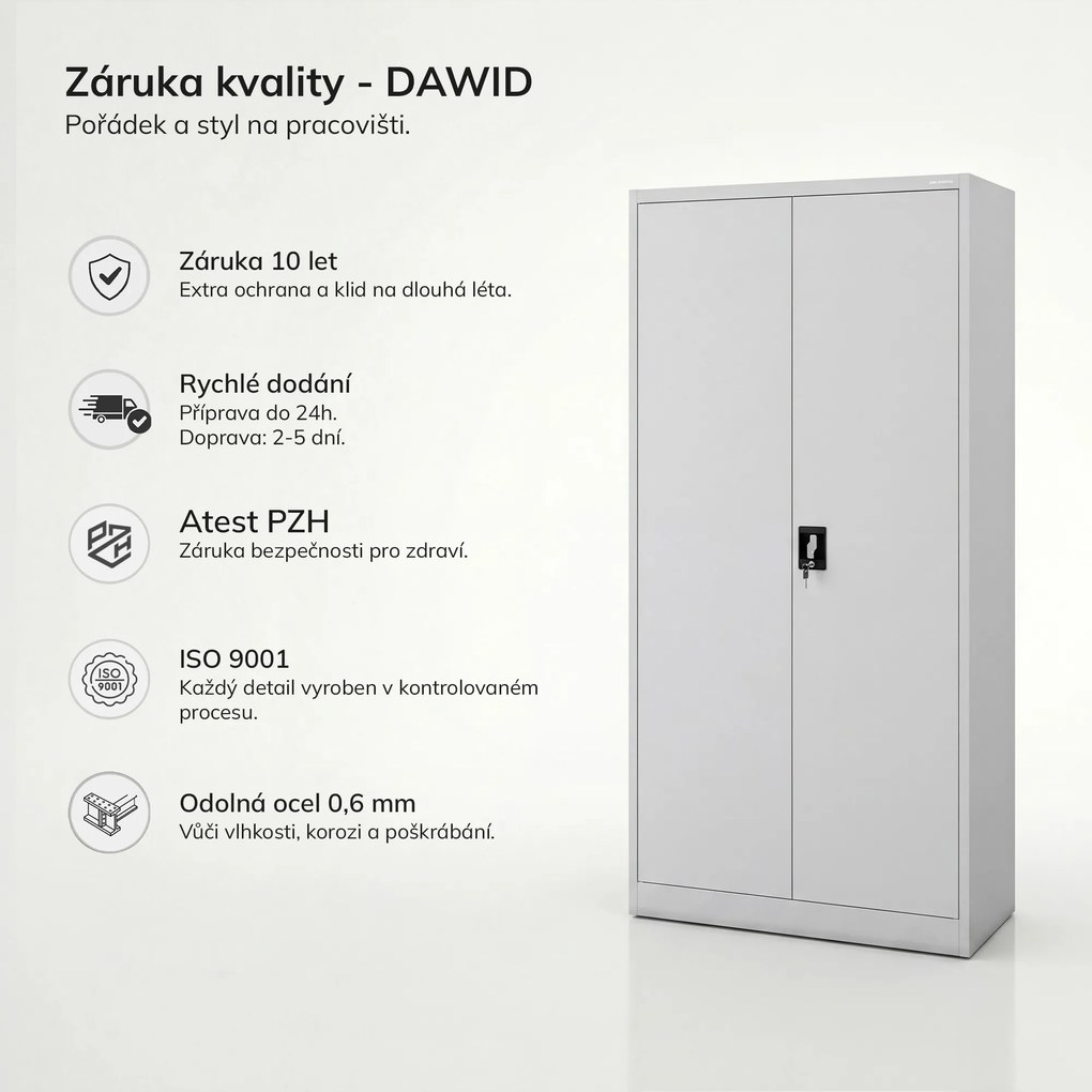 Uzamykatelná úklidová skříň šedá DAWID 900 x 1850 x 450 mm