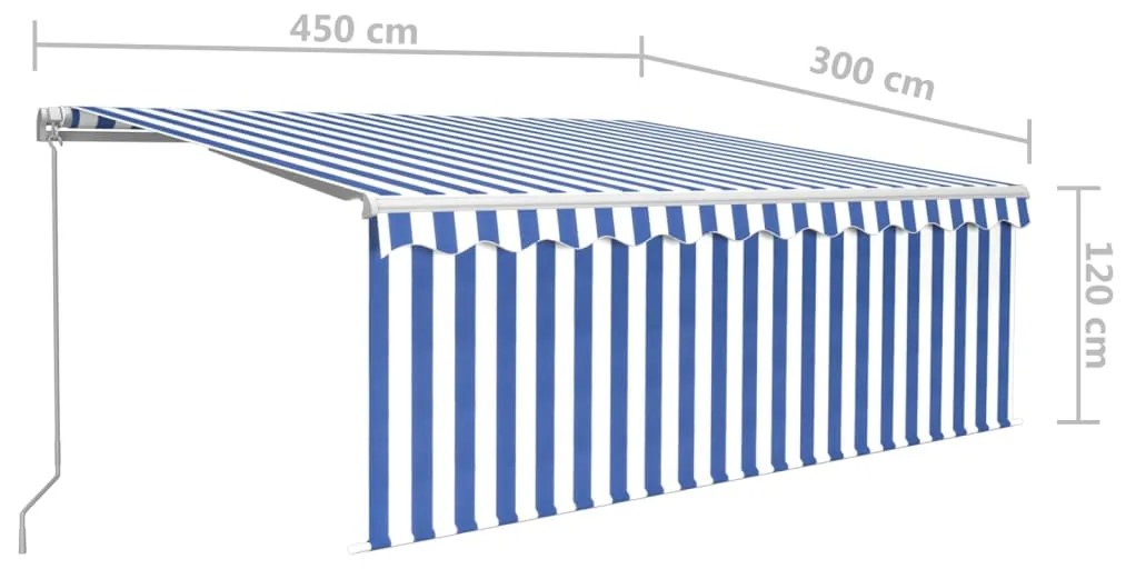 vidaXL Marketos Ručně zatahovací markýza s roletou a LED 4,5 x 3 m modrobílá