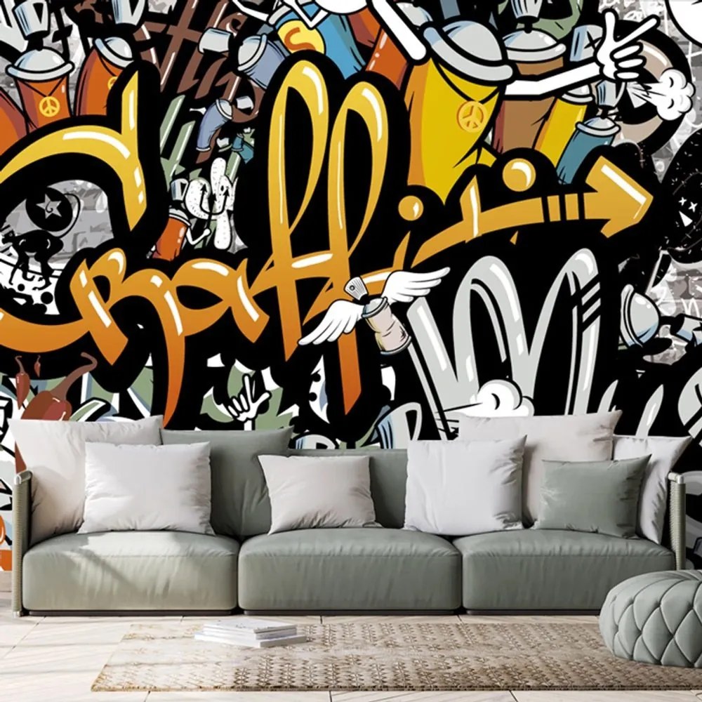 Tapeta graffiti na cihlové zdi - 300x200