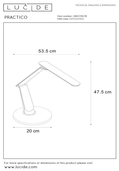 Lucide 24657/10/30 - LED Stmívatelná dotyková stolní lampa PRACTICO LED/10W/230V