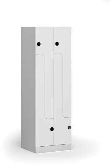 Kovová šatní skříňka Z, 4 oddíly, 1850 x 600 x 500 mm, kódový zámek, laminované dveře, bílá
