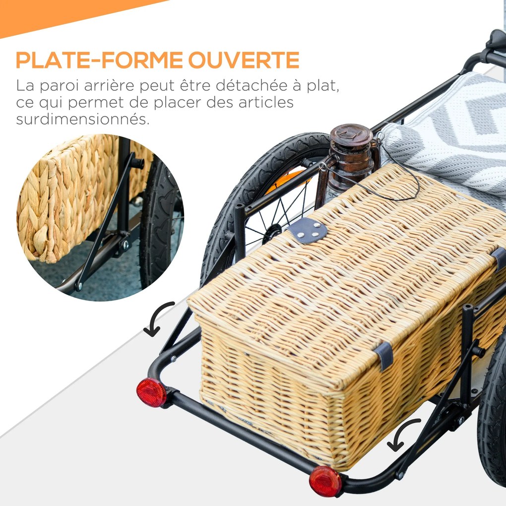HOMCOM Přívěs na kolo s odnímatelným a skládacím úložným boxem 65L, bezpečnostními odrazkami a pneumatikami, maximální zátěž 40KG, černý