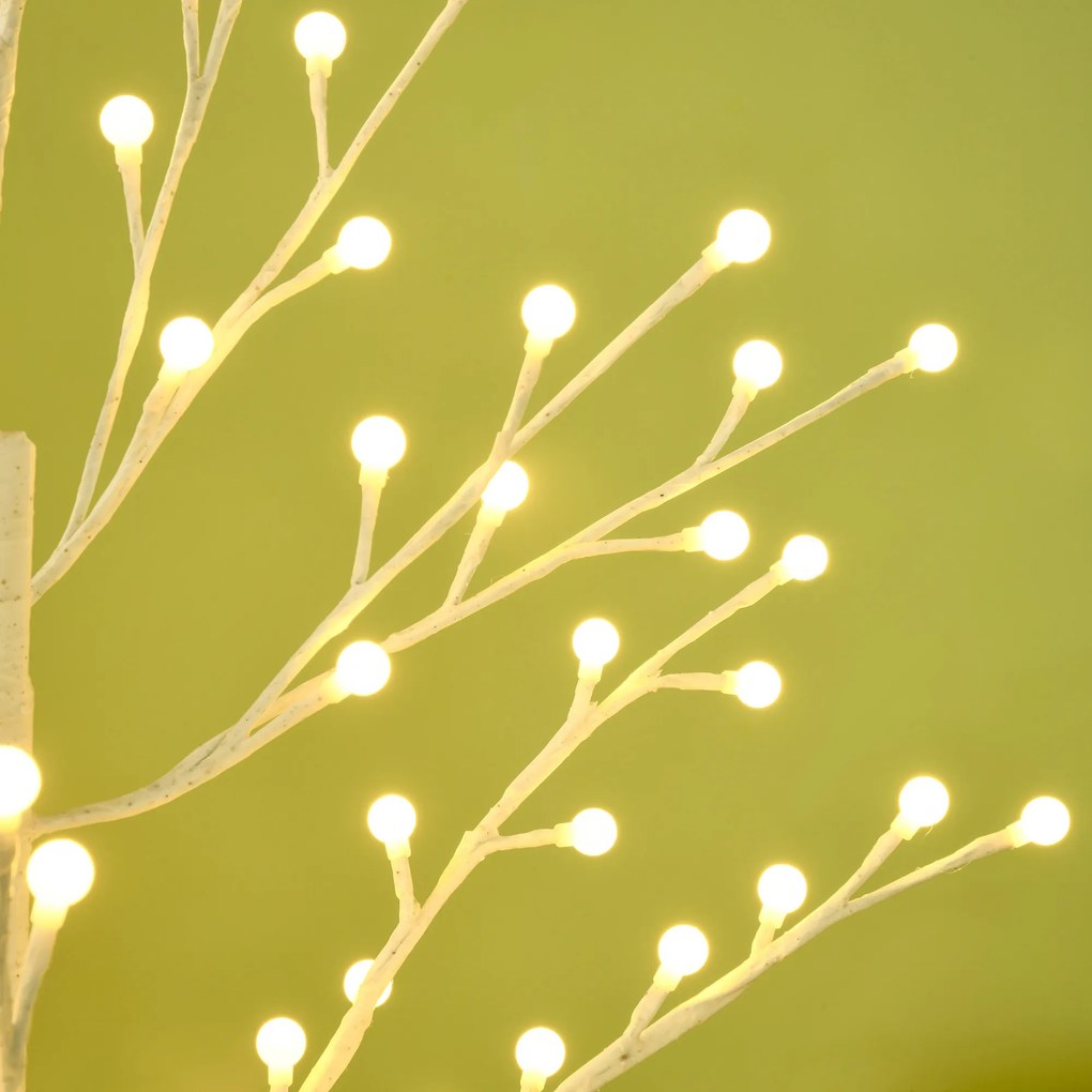 HOMCOM Strom se světly 150 cm bříza se 120 teplými bílými LED diodami, 3 úrovně jasu, umělá bříza na párty, svatby a Vánoce IP44