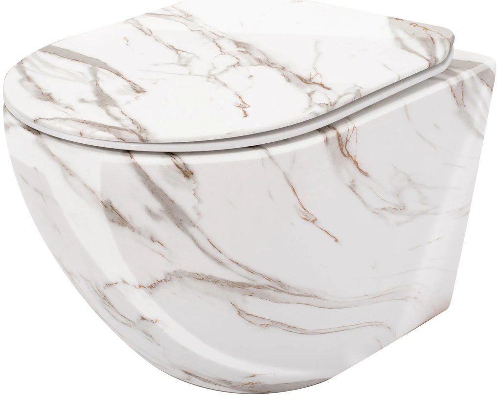 Rea Carlos Slim Lava Shiny, závěsná WC mísa Rimless 49,5x37x35,5 cm, imitace kamene, REA-C0536