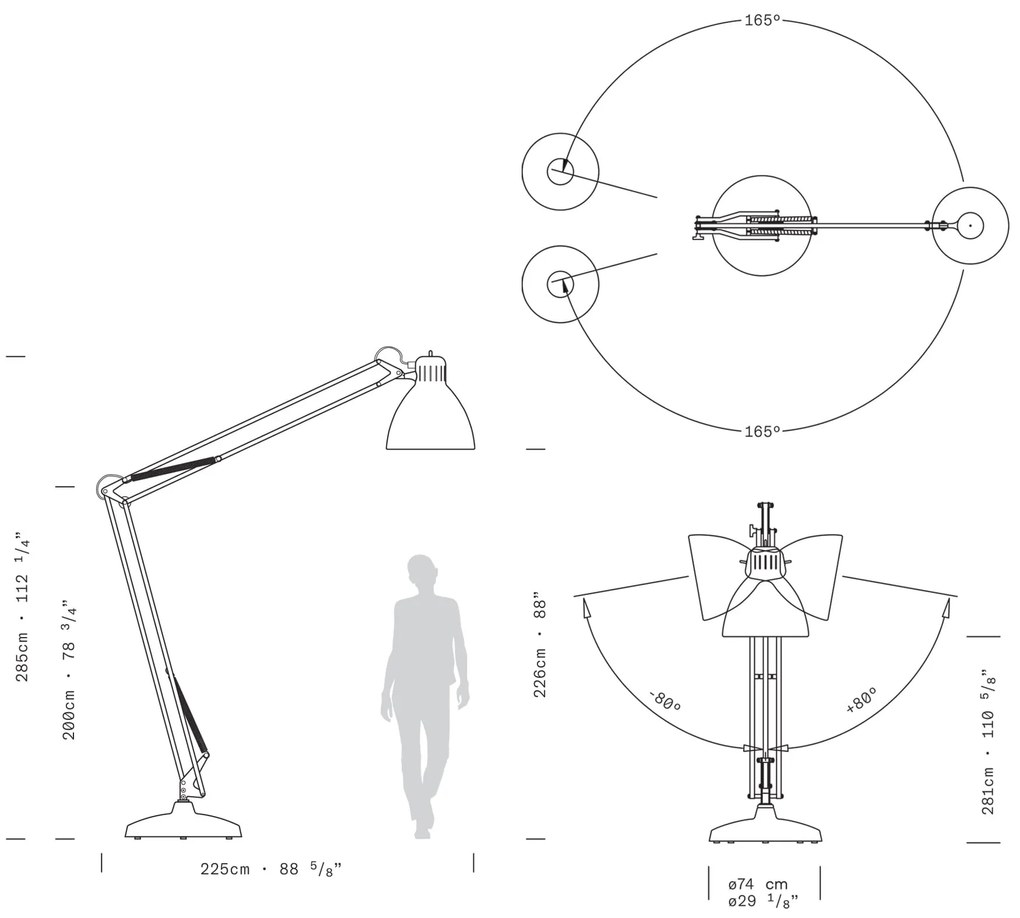Leucos 0011142 JJ Great, červená stojací lampa se stmívačem, 1x45W LED 2700/3000K, výška 285cm
