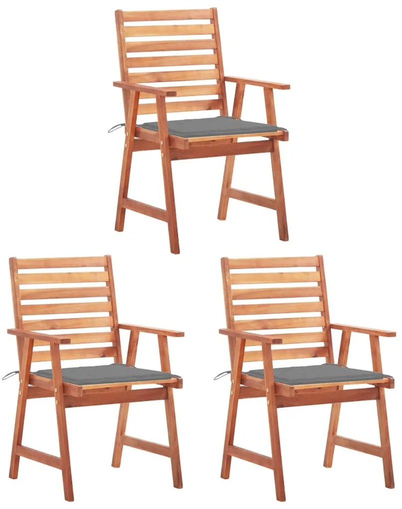 3064348 vidaXL Zahradní jídelní židle s poduškami 3 ks masivní akáciové dřevo