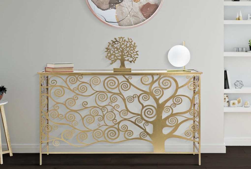 Zlatý konzolový stolek Mauro Ferretti Achia Big, 141,5x40,5x81,5 cm