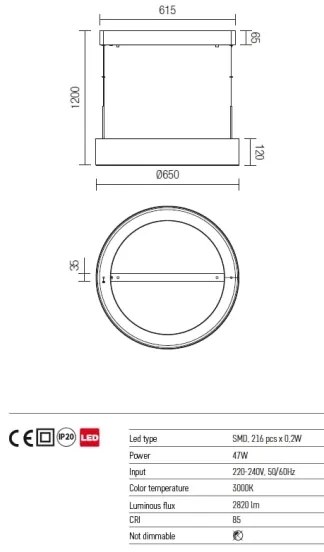 Redo 01-924 - LED Lustr na lanku BOND LED/47W/230V 3000K šedá