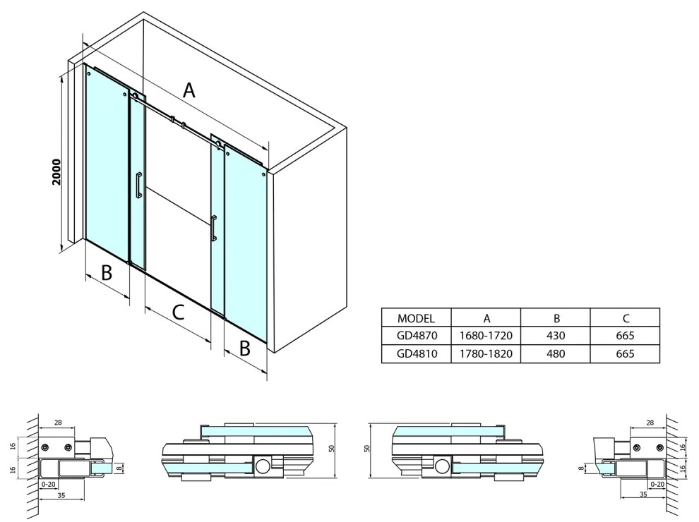 Gelco DRAGON sprchové dveře 1800mm, čiré sklo GD4810