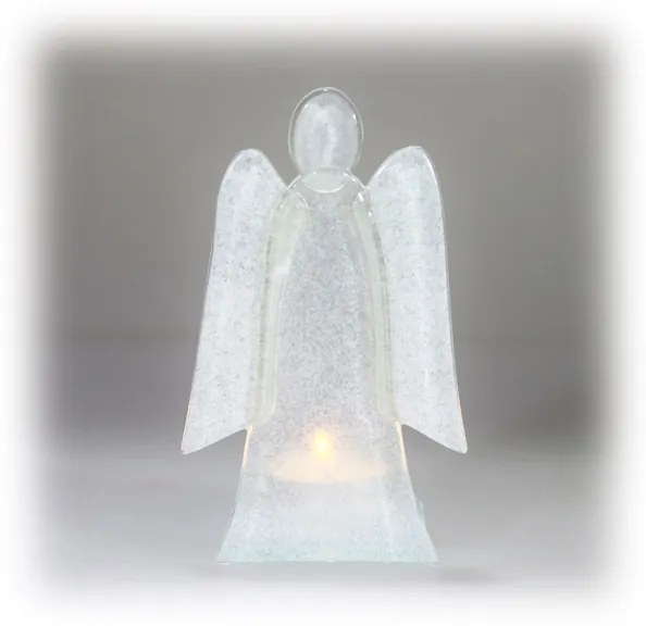 BDK-GLASS Skleněný svícen anděl 14cm - bílý