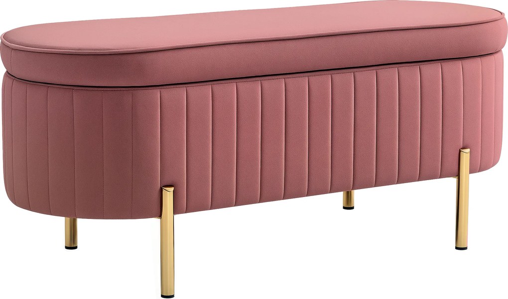 HOMCOM Potažená sametem lavice na konci postele se zlatými nohami, 108x44x43,5 cm, Růžová