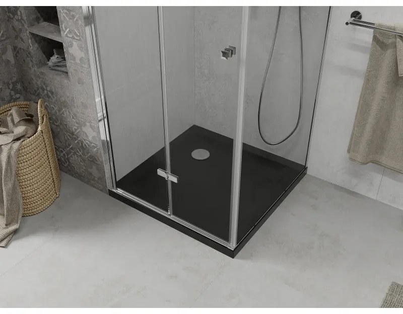 Mexen Lima, sprchový kout se skládacími dveřmi 80 (dveře) x 80 (stěna) cm, 6mm čiré sklo, chromový profil + slim sprchová vanička černá + chromový sifon, 856-080-080-01-00-4070