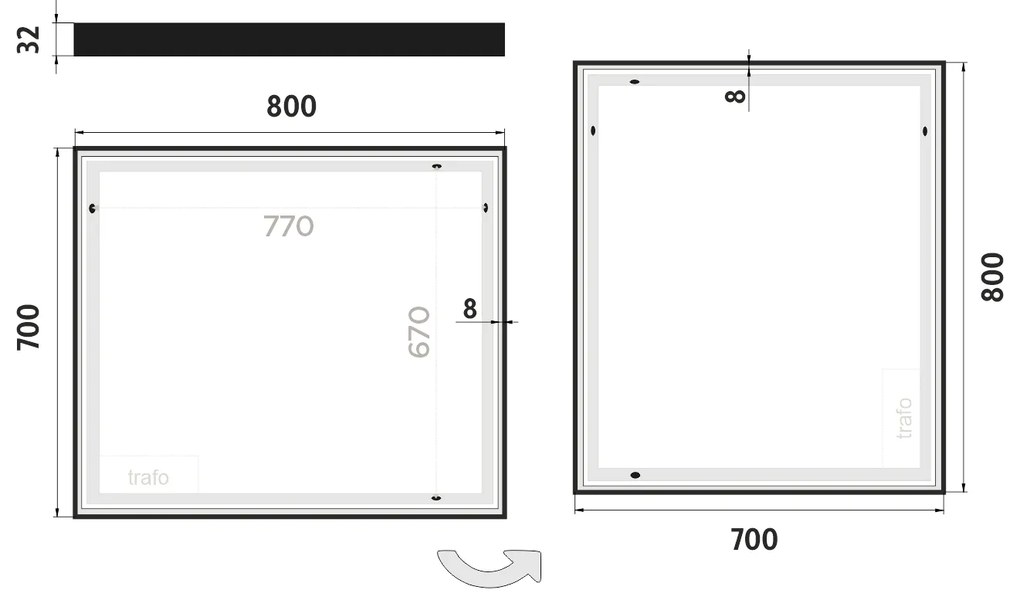 Nimco černé LED zrcadlo 800x700 ZPC 13003-90