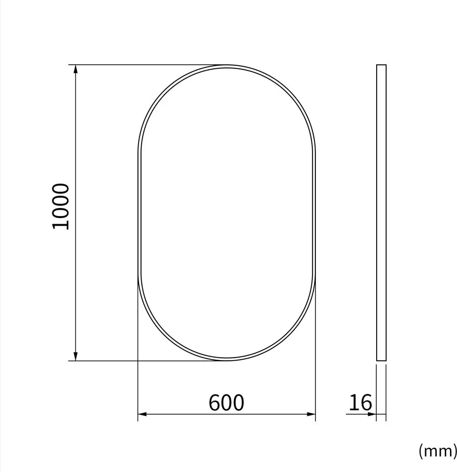 Erga Oval, oválné zrcadlo 60x100cm, černý rám, ERG-V01-OVAL-6010-BK