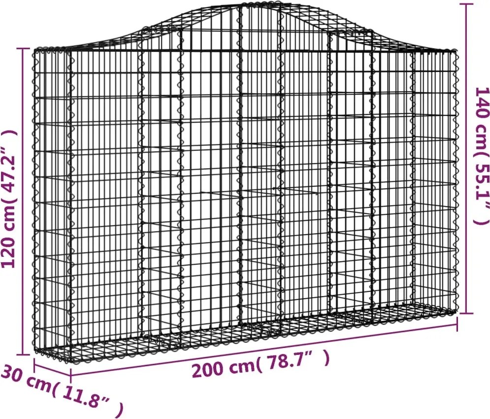 vidaXL Klenuté gabionové koše 9 ks 200x30x120/140cm pozinkované železo [3145458]