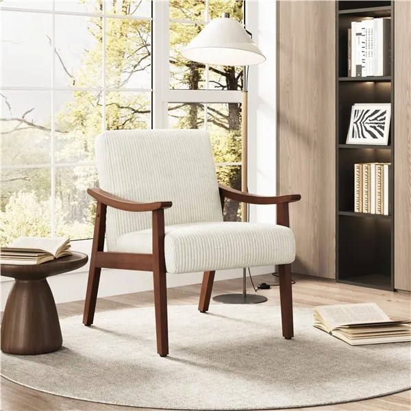 Křeslo Yaheetech – béžová, 62 cm (šířka) × 70,5 cm (hloubka) × 74 cm (výška), polyester (267499531398)