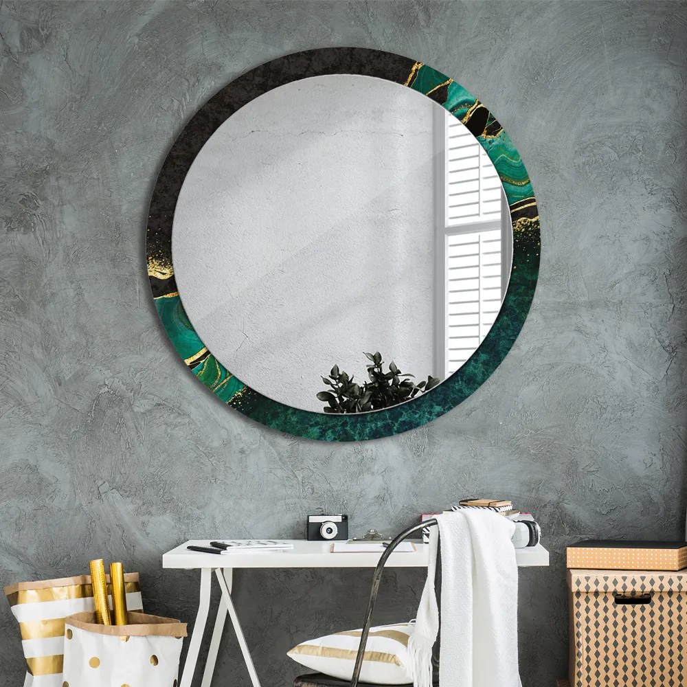 Kulaté zrcadlo tištěný rám Mramorová zelená fi 100 cm