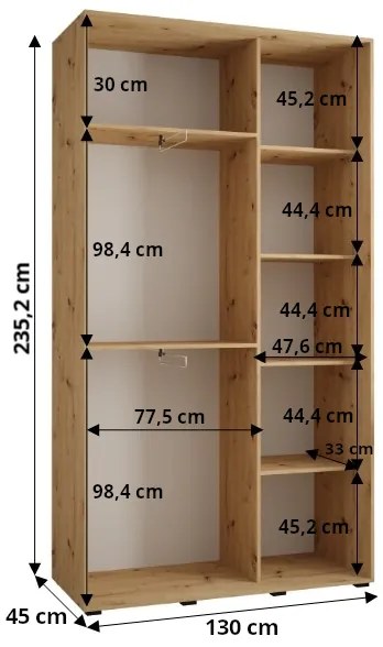 Šatní skříň ASIRI 1 - 130/45 cm, bílá / stříbrná