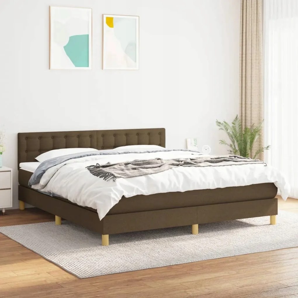 Box Spring Postel S Matrací Textil Tmavě Hnědá tlačítka 180 x 200 cm