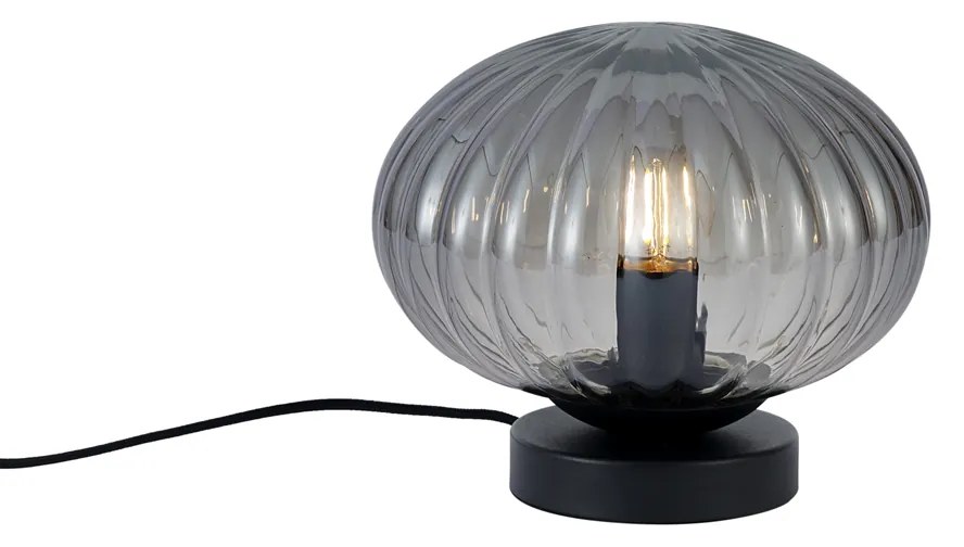 Designová stolní lampa černá s kouřovým sklem - Mochi Biano.cz
