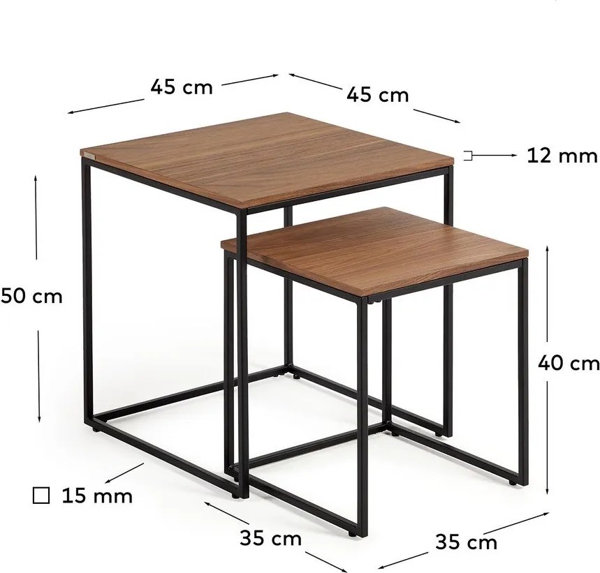 Odkládací stolky v sadě 2 ks s deskou v dekoru ořechového dřeva 45x45 cm Yoana – Kave Home