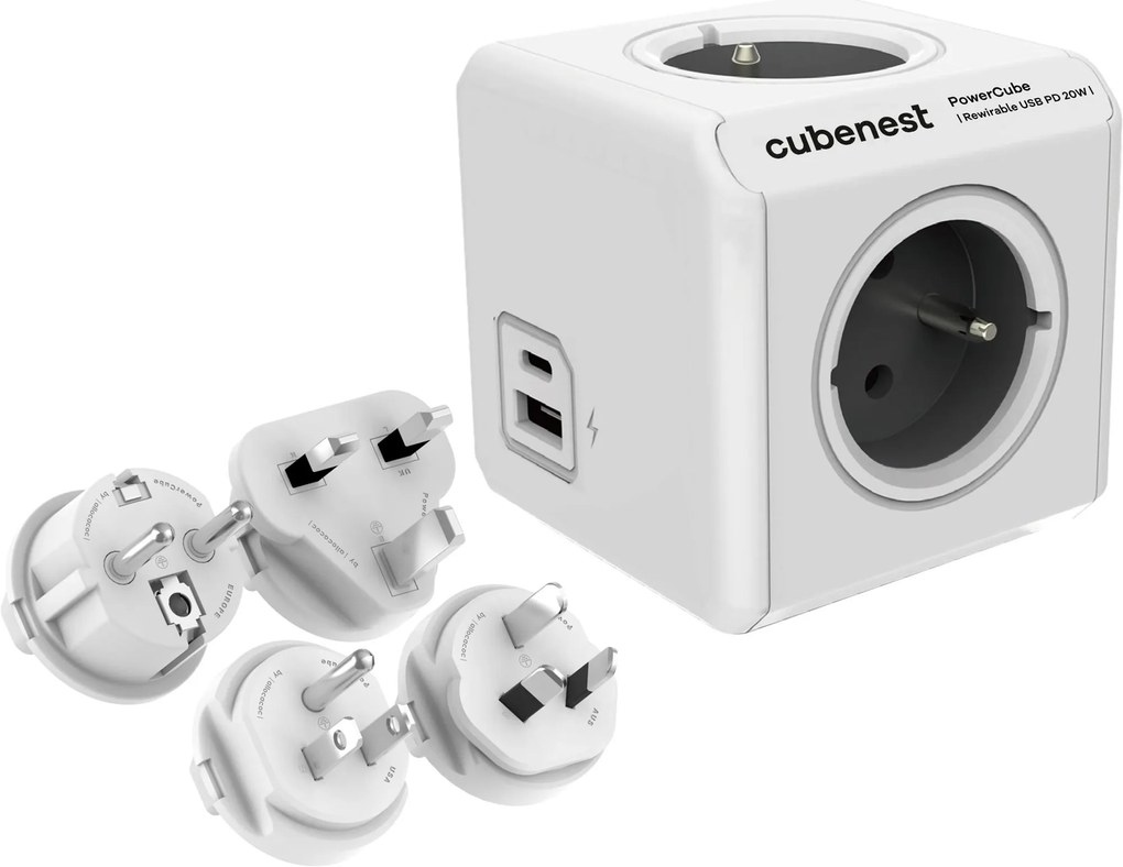 Zásuvka cubenest powercube rewirable usb pd 20w, a+c, 4x zásuvka, bílá/šedá