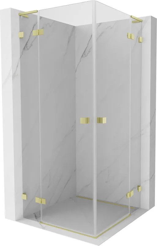 Mexen Lunar, L Duo výklopný sprchový kout 80 x 80 cm, 8mm čiré sklo, zlatý matný profil, 834L-080L-080P-55-00