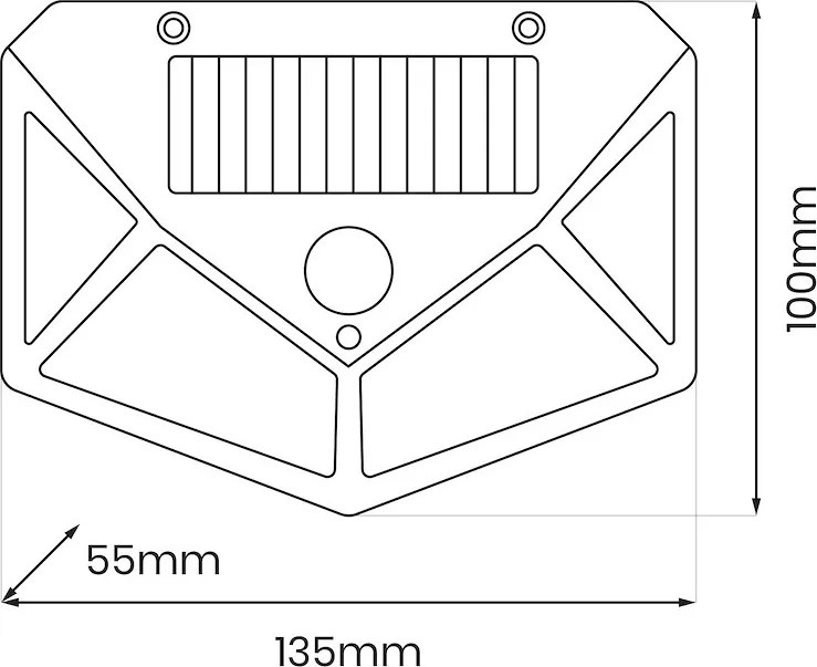 Exteriérové solární nástěnné LED svítidlo Batman, 1x LED 3w, černá, pohybový senzor