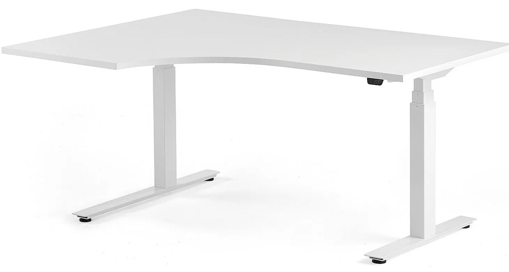 AJ Produkty Výškově nastavitelný stůl MODULUS, rohový, 1600x1200 mm, bílý rám, bílá