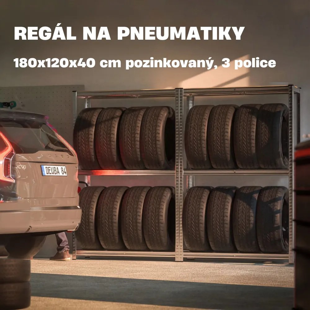 Regál na pneumatiky TYRE, 120x40x180cm, max. 795kg, stříbrná/světle hnědá Jurhan