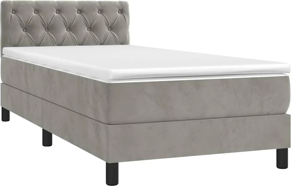 Box spring postel s matrací a LED světle šedá 80 x 200 cm samet 3134549
