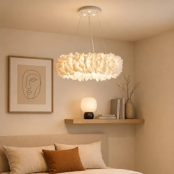Brilagi - LED Lustr na lanku FEATHER 3xE27/40W/230V + 3xLED/3W pr. 40 cm bílá